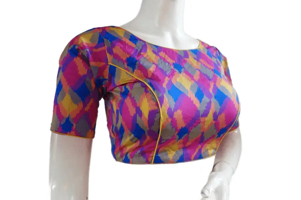 Printed Silk Multi Color Boat neck Designer Readymade Blouse| D3blouses